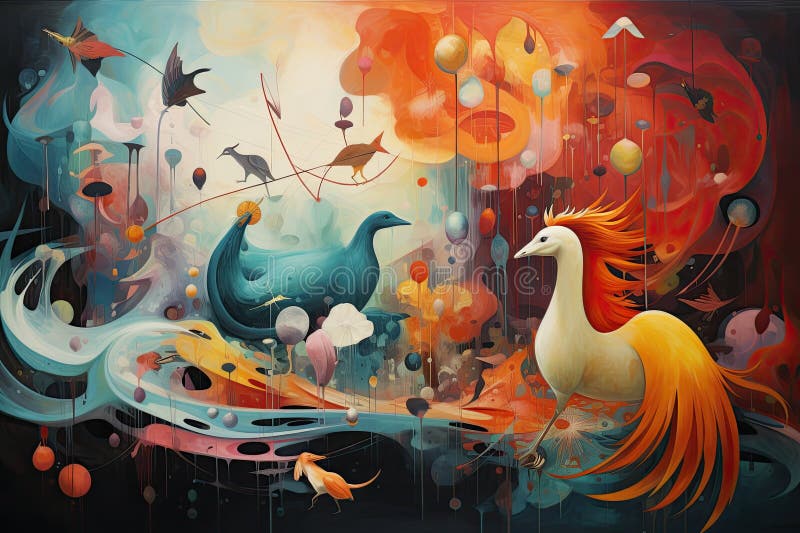 Mythical Animals and Creatures in an Abstract Composition Stock ...