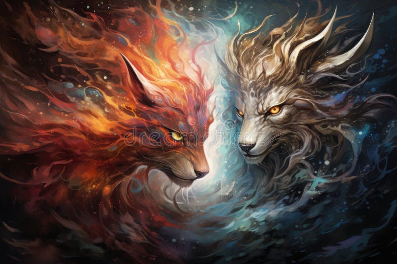 Mythical Animals and Creatures in an Abstract Composition Stock ...