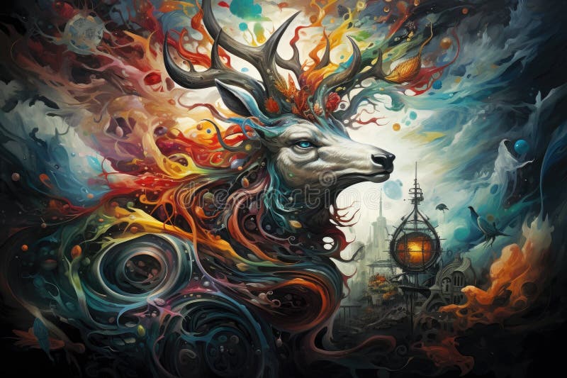 Mythical Animals and Creatures in an Abstract Composition Stock ...