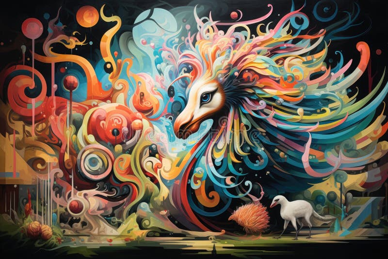 Mythical Animals and Creatures in an Abstract Composition Stock ...