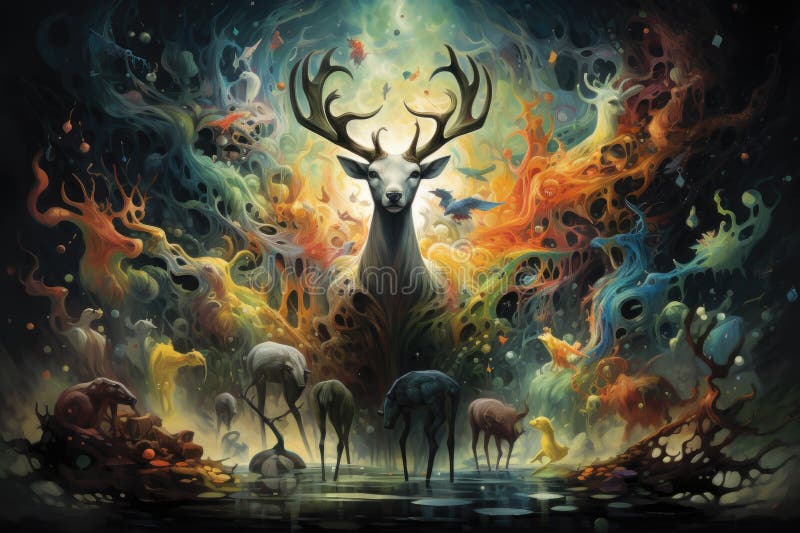 Mythical Animals and Creatures in an Abstract Composition Stock ...