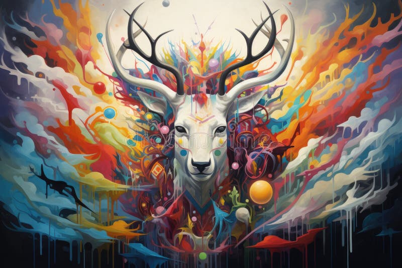 Mythical Animals and Creatures in an Abstract Composition Stock ...