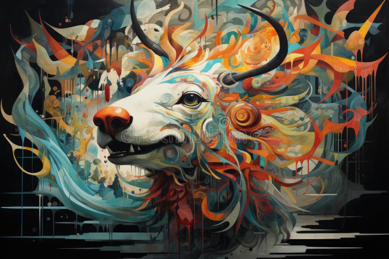 Mythical Animals and Creatures in an Abstract Composition Stock Photo ...