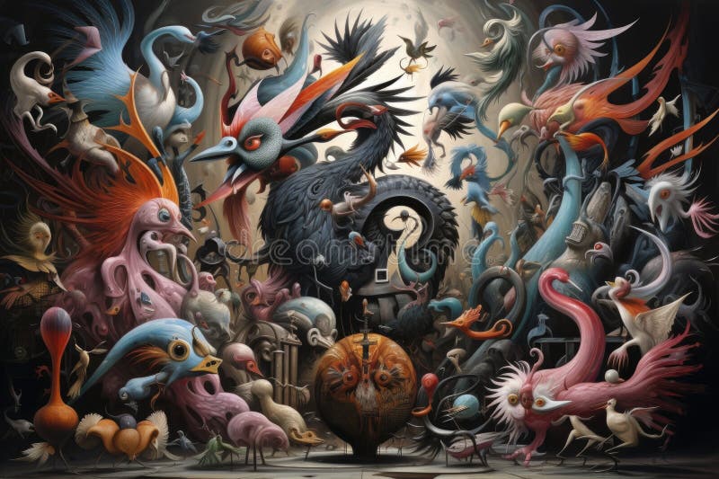 Mythical Animals and Creatures in an Abstract Composition Stock ...