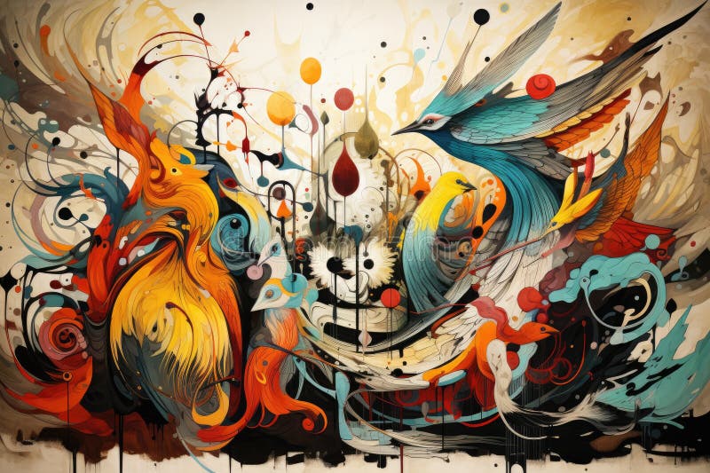 Mythical Animals and Creatures in an Abstract Composition Stock ...