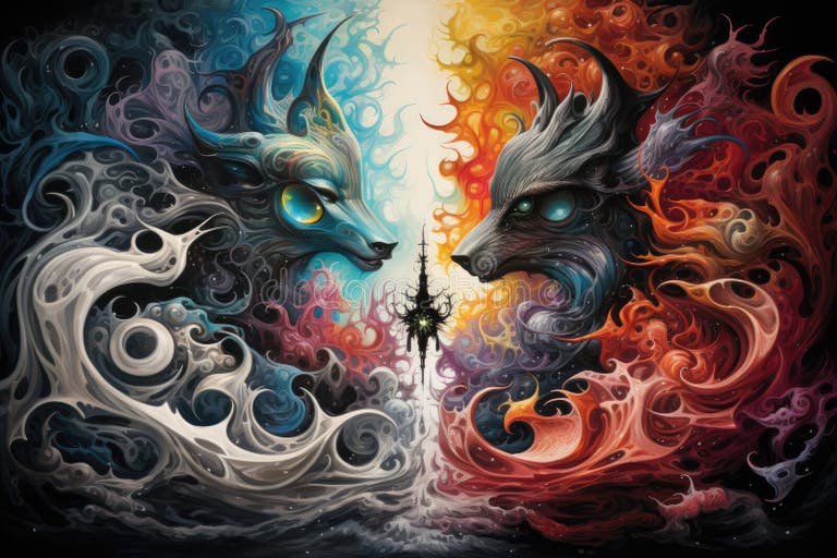 Mythical Animals and Creatures in an Abstract Composition Stock ...