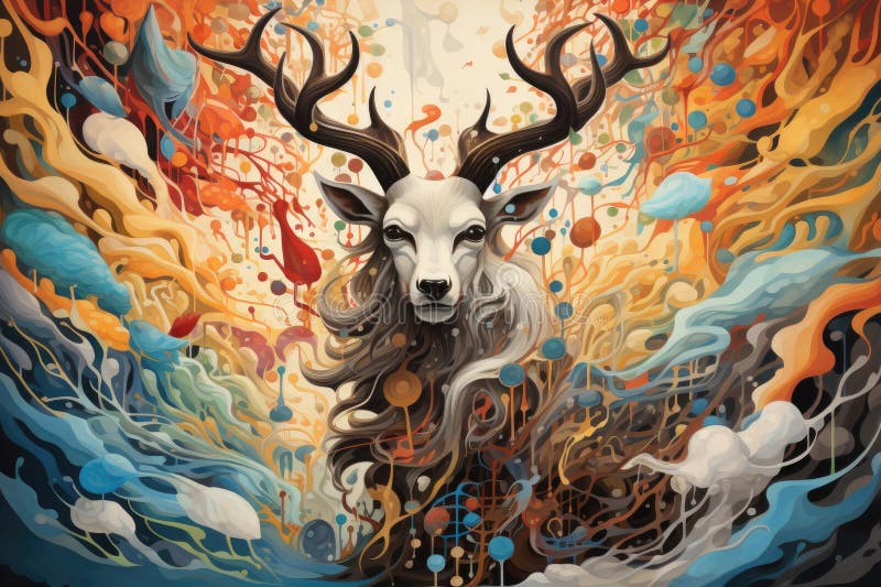 Mythical Animals and Creatures in an Abstract Composition Stock ...