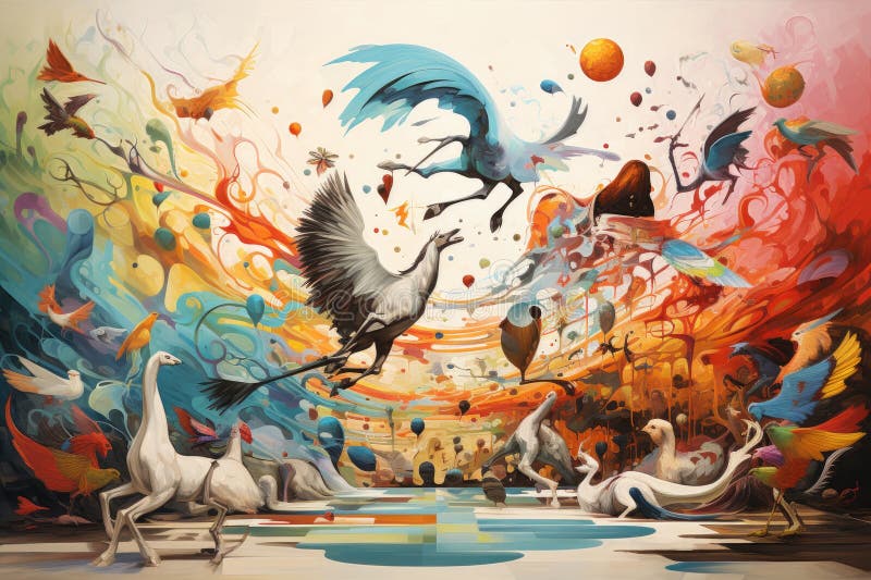 Mythical Animals and Creatures in an Abstract Composition Stock ...