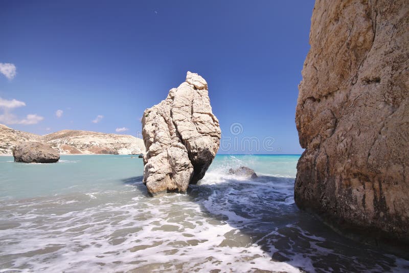 Mythical Rock of Aphrodite, Cyprus Stock Photo - Image of romiou ...