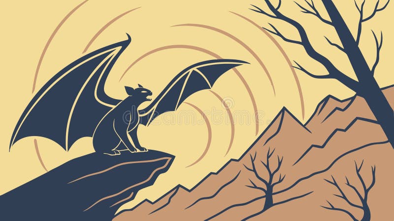 Mythical Bat-Winged Creature on Mountain Peak, Vector Design Generative ...