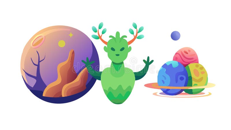 Mythical Beast Interacting with Planets, Vector Design Generative AI ...