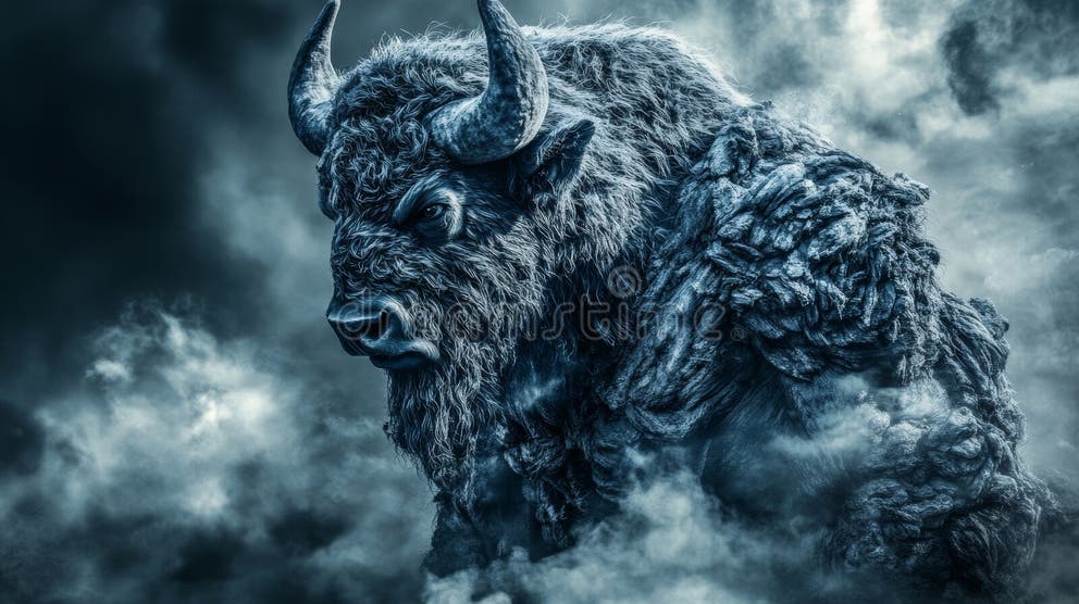 Mythical Bison Warrior Anthropomorphic Beast in a Stormy, Dramatic ...