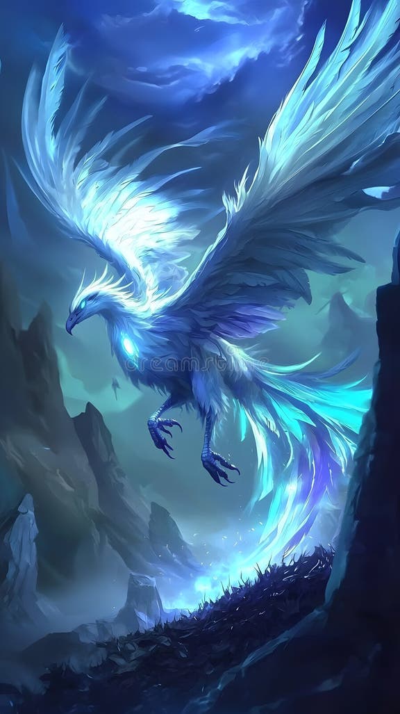 Mythical Blue Phoenix Soaring through the Sky Stock Illustration ...