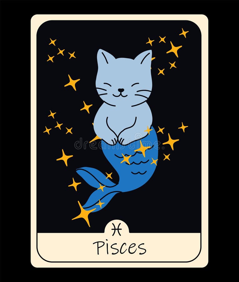 Mythical Celestial Cat Mermaid Pisces Zodiac Design Stock Vector ...