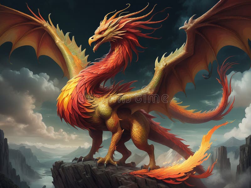 A Mythical Creature Blending Features of a Dragon and a Phoenix ...