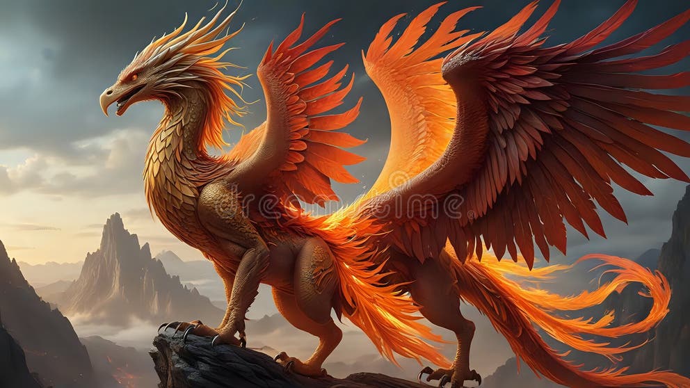 A Mythical Creature Blending Features of a Dragon and a Phoenix ...