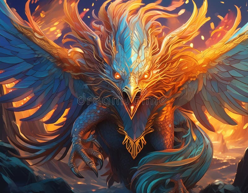 A Mythical Creature Blending Features of a Dragon and a Phoenix ...
