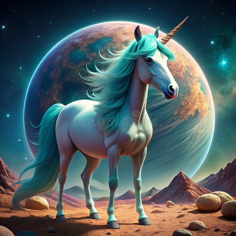 A Mythical Creature with a Blue Mane Standing in Front of a Planet ...