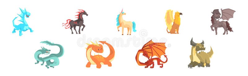 Mythical Creature from Folklore and Fairytale Vector Set Stock Vector ...