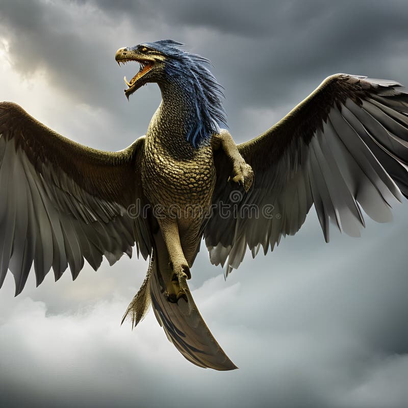 A Mythical Creature, Half-human and Half-dragon, Soaring through a ...