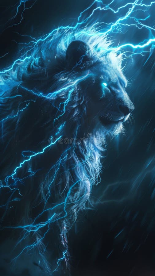 A Mythical Creature Lion Embodying the Power of Neon Storms Capable of ...