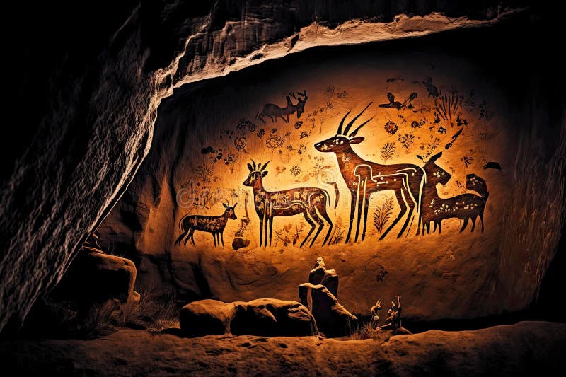 Mythical Creature Petroglyphs on Cave Wall Stock Illustration ...