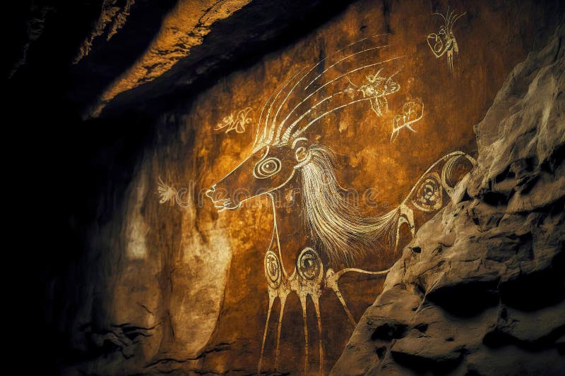 Mythical Creature Petroglyphs on Cave Wall Stock Illustration ...