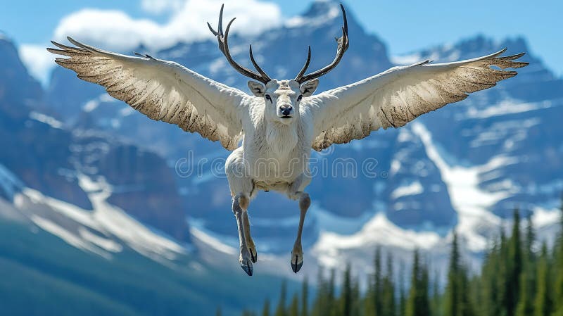 Mythical Creature, a Reindeer with Wings, Soaring Above Majestic ...