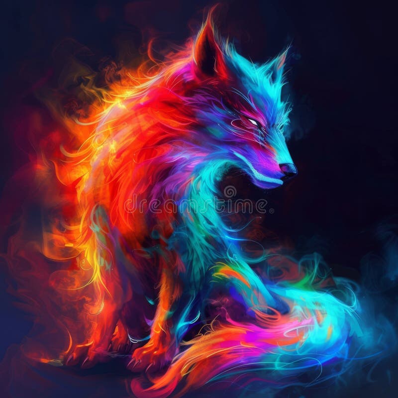 A Mythical Creature Resembling a Hybrid of a Neon Wolf Stock ...