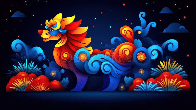 Mythical Creature, Vibrant Colors, Stylized Design Stock Illustration ...