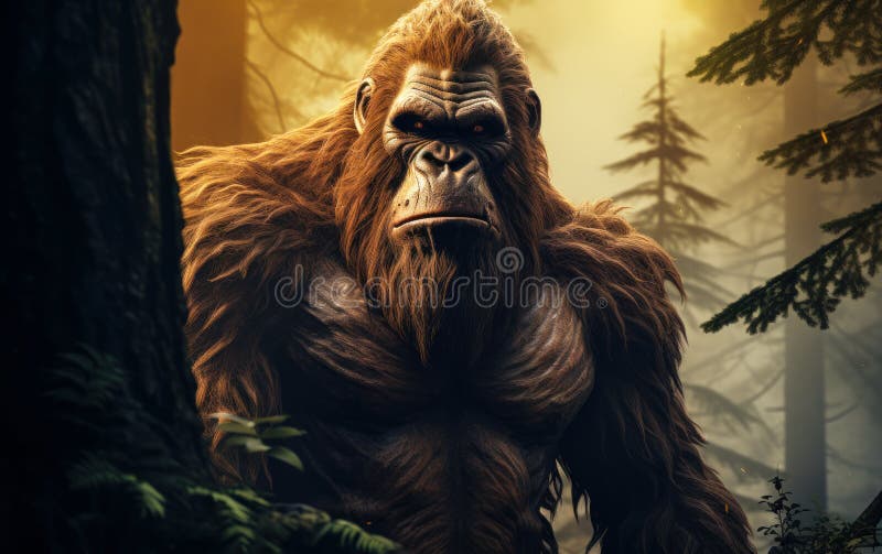 Mythical Creature in the Woods Bigfoot Sighting Stock Illustration ...