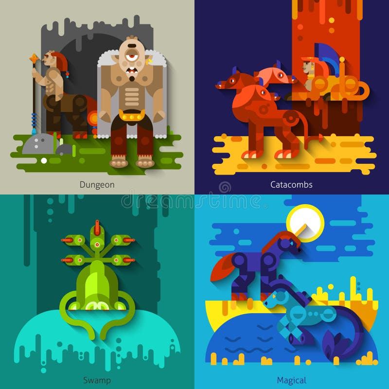 Mythical Creatures Dungeon Swamp Catacombs Magical Stock Vector ...