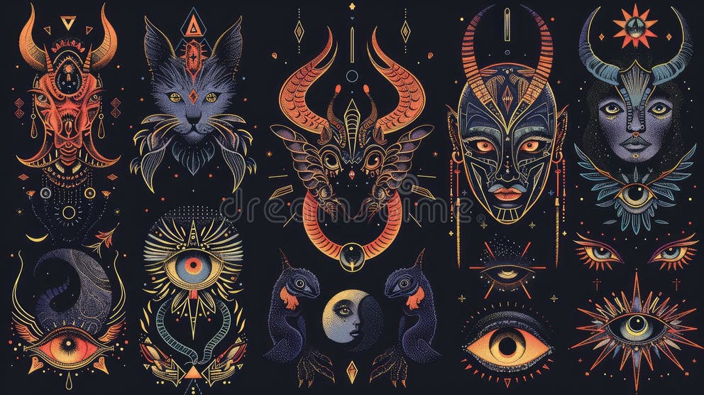 Mythical Creatures and Esoteric Elements: Modern Illustration Stock ...