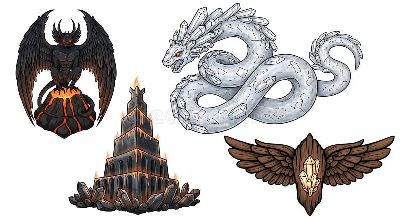 Mythical Creatures and Fantasy Structures with Crystal and Lava ...