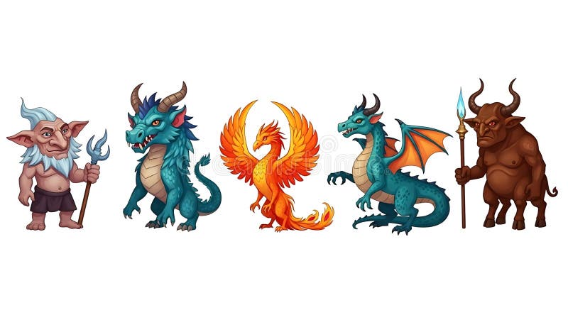 Mythical Creatures Minotaur Dragon Phoenix Stock Illustrations – 60 ...