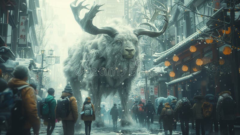Mythical Creatures Roaming Modern Streets Stock Illustration ...
