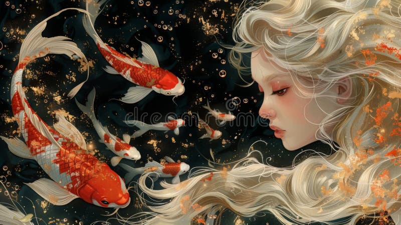Mythical Creatures Siren and Koi Fish Stock Photo - Image of symbolic ...