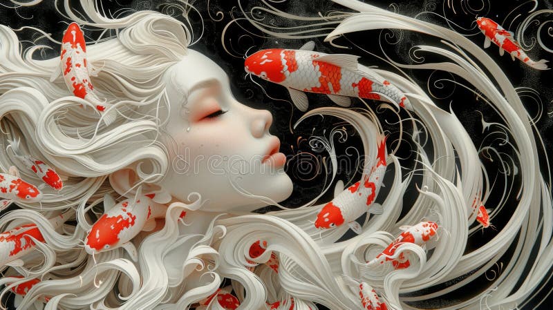 Mythical Creatures Siren and Koi Fish Stock Photo - Image of ethereal ...