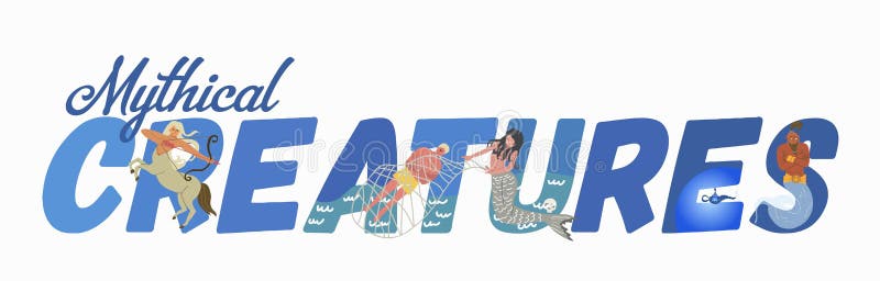 Mythical Creatures Text Composition Stock Vector - Illustration of ...