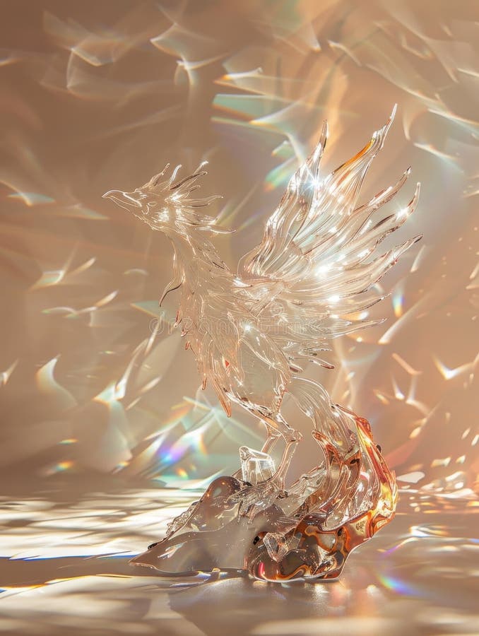 Mythical Crystal Phoenix Sculpture with Radiant Prismatic Light Effects ...