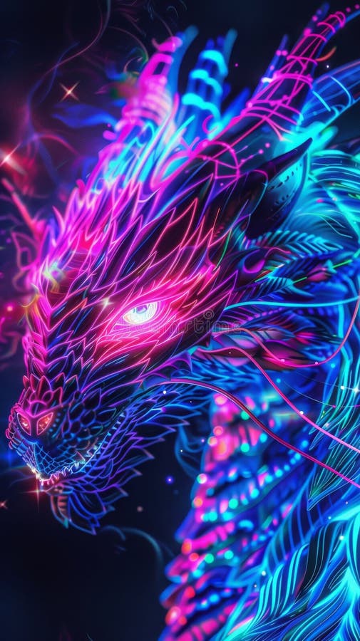 A Mythical Dragon Being Resembling a Neon Infused Gryphon Stock ...