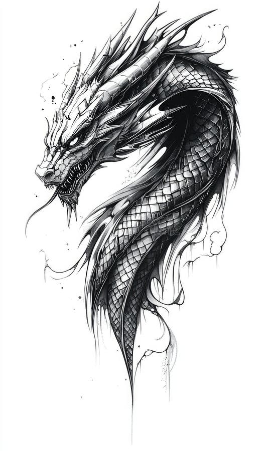 Mythical Dragon Portrait: Artistic Depiction of Dragon, Powerful ...