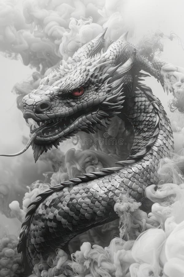 Mythical Dragon in Smoke. Created by Generative Artificial Intelligence ...