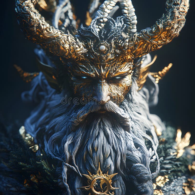 Mythical Figure with Horns and Intricate Details, Dark Background Stock ...