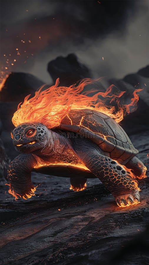 A Mythical Fire Turtle, Blending the Characteristics of a Turtle and ...