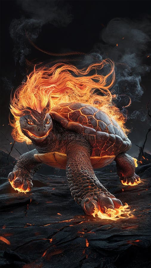 A Mythical Fire Turtle, Blending the Characteristics of a Turtle and ...