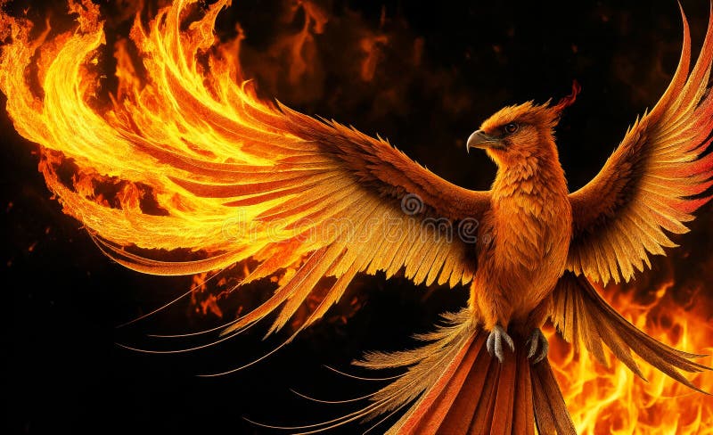 A Mythical Firebird in Full Flight, Its Wings Ablaze with the Vibrant ...