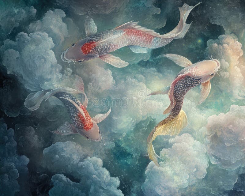 Mythical Fish Swimming in Celestial Clouds Stock Image - Image of ...