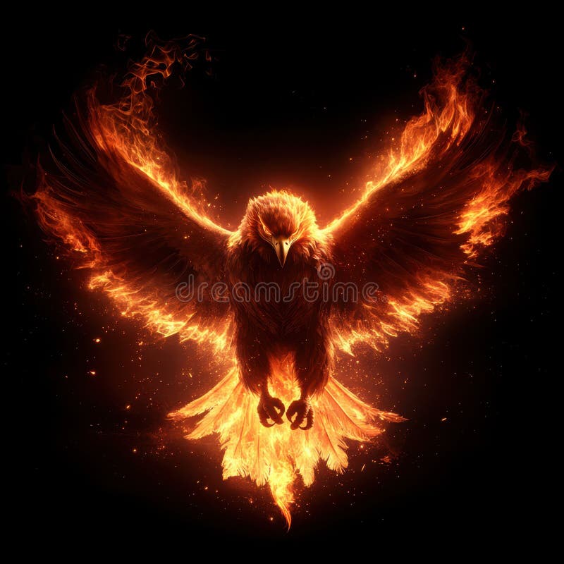 Mythical Flame Eagle with Fiery Glowing Feathers Soaring Majestically ...