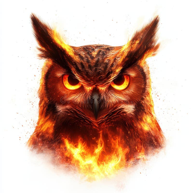 Mythical Flame Owl with Fiery Glowing Feathers, Exuding Power and ...
